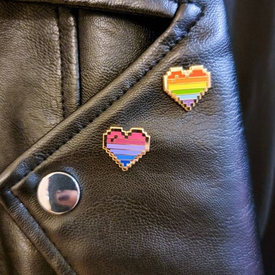 Bisexual Pixel Heart Pin Subtle Bi Pride Flag Accessory Gift Queer LGBT ...