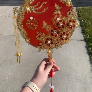Original Hand-beaded Round Fan, Heavy-duty Tassel Fan, Long-handled ...