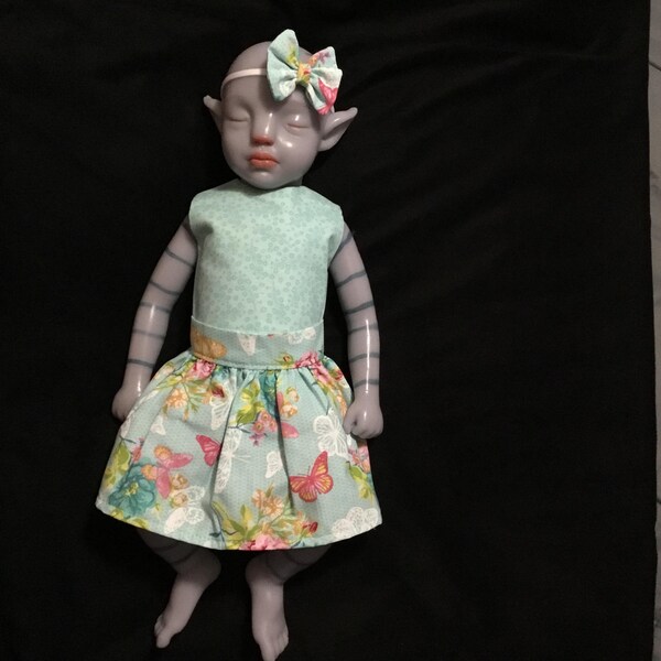 18 Inch Doll Long Doll Dress Blue Storybook Theme Fabric With Headband ...