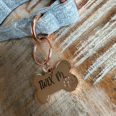 Rose Gold Personalized Dog Bone ID Tag With Dog Paw Imprint, Name ID ...