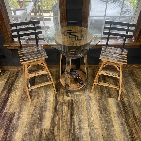 Whiskey Barrel Stave Bar Stools With Swivel Seats - Made Entirely of ...