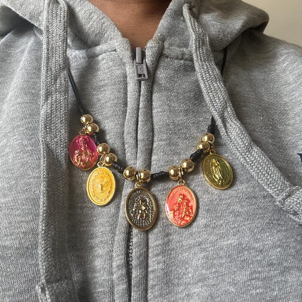 Handcrafted Gold Virgin Mary Protection Pendant Necklace Catholic Charm ...