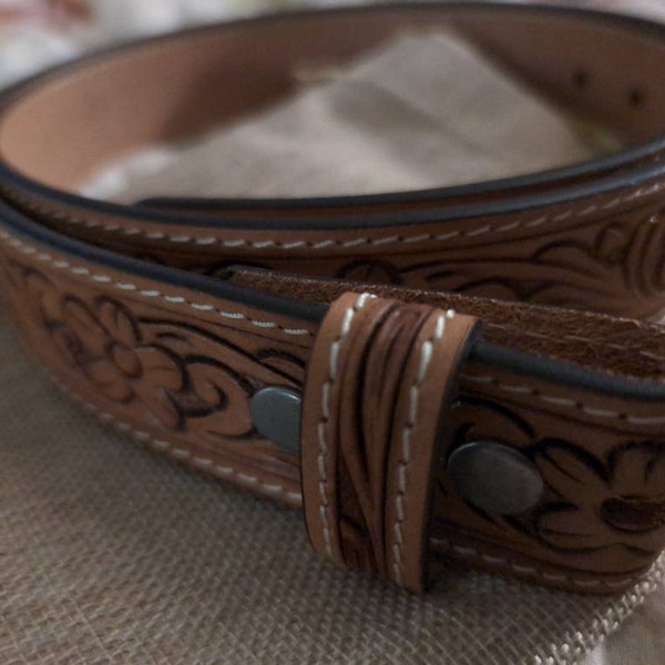 Tooled Western Cross Carved Leather Belt 100% Genuine Full Grain ...