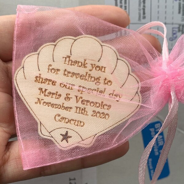Personalized Magnetic Wooden Clam Shell Destination Wedding Favors ...