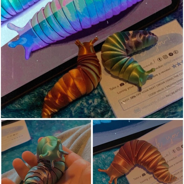 Rainbow Slug Large | 3D Printed Slug | Multicolor Slug Slinky | Fidget ...