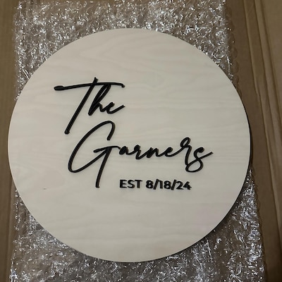 Round Family Last Name Sign With Engraved Botanical Frame and Raised ...