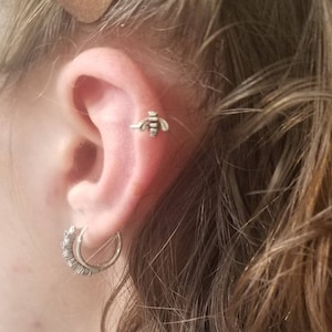Tiny Bee Conch Ring, Bee Helix Earring, Honey Bee Earrings, Sterling ...