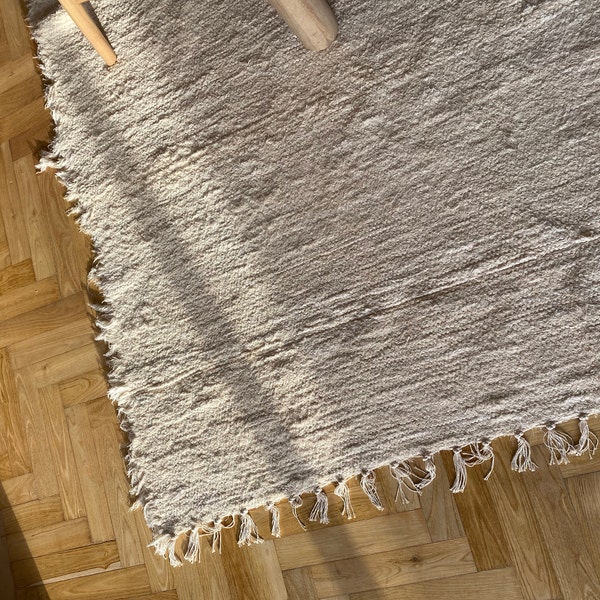 Large Handwoven Cream Rug 200x300 Cm, Area Rug, Living Room Rug, Boho ...
