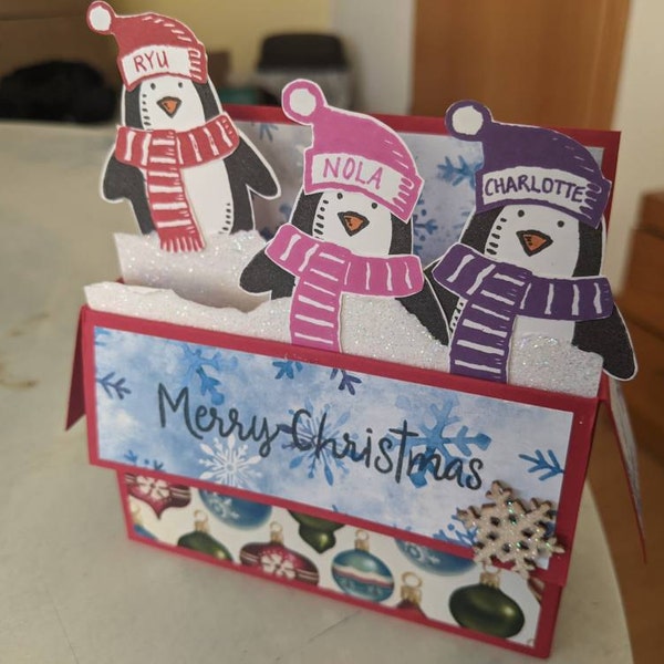 Pop up Christmas Card With Penguin; Snow Family; Penguins; Personalised ...