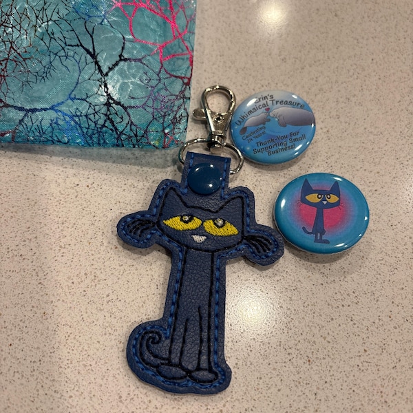 Pete the Cat Keychain Keyfob Embroidered Fob - Etsy