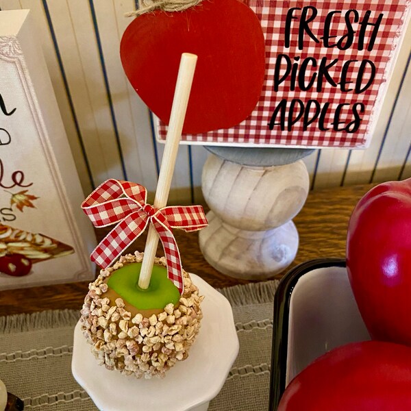 FALL TIERED TRAY Decor | Mini Caramel Apples and Signs | Wooden Caramel ...