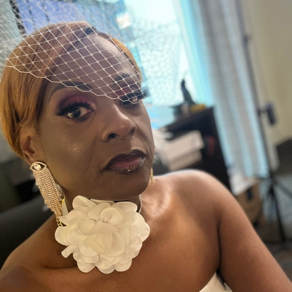 White Silk Rose Flower Choker Necklace White Neck Choker Flower Vintage ...