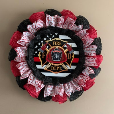 ROUND CRAFT SIGN Fire Dept Thin Red Line Firefighter First Responder ...