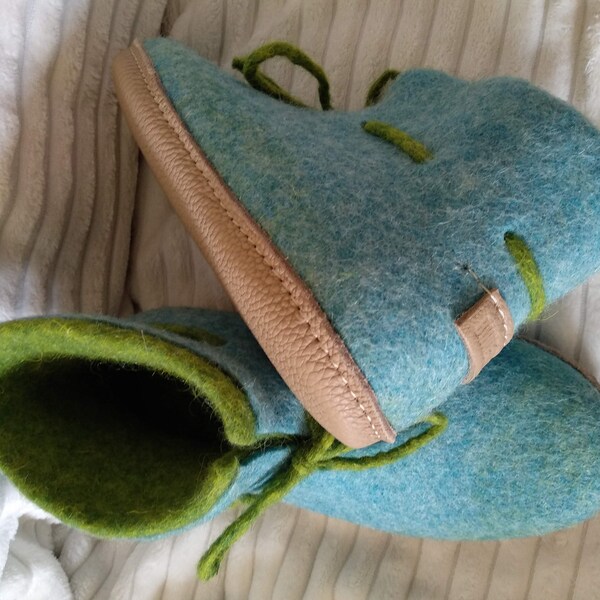 2 Layered Blue Grey Wool Ankle Boots Slippers With Laces, Women Booties ...