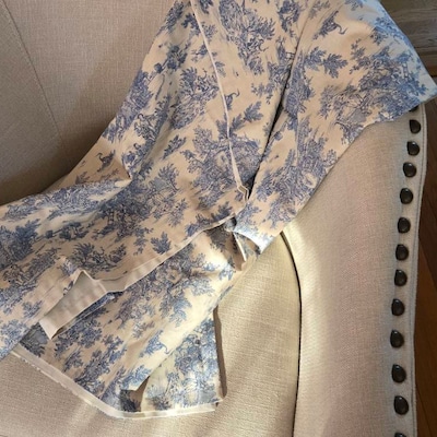 Blue Toile Throw, French Vintage Bedding, Farmhouse Linen, Toile Du ...