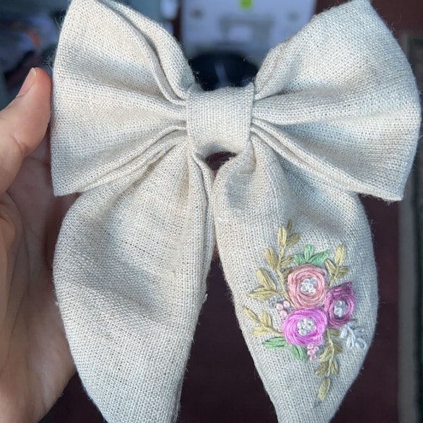 ROSE Bow Sewing Pattern With Embroidery, Video Tutorial, Doll Size Bow ...