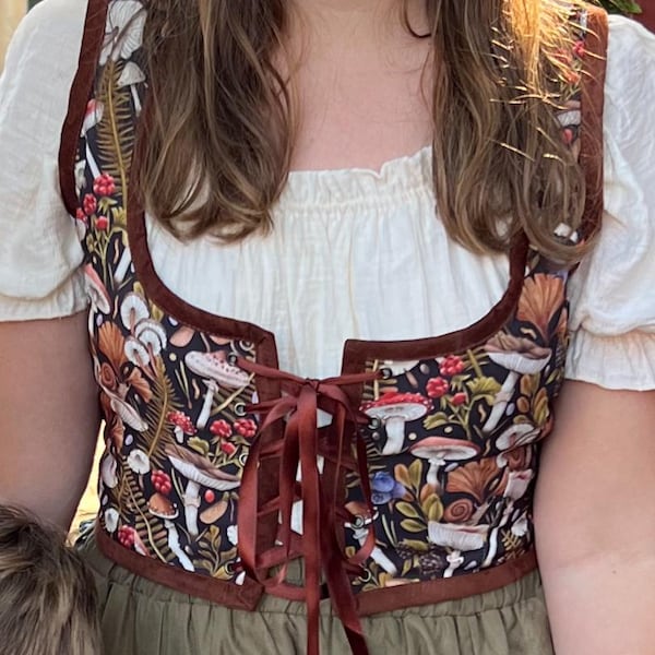 Renaissance Bodice, Mushrooms Corset Cottagecore Style Corset Vest ...
