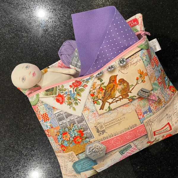 Cross Stitch Project Bag, Curated in Color Blue Project Bag, Cathe Holden Fabric - Etsy