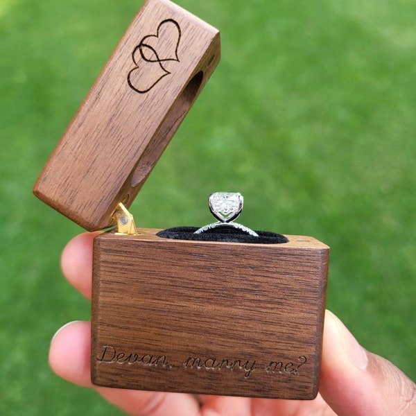 Flip Wood Ring Box - Engraved Secret Single Ring Engagement Ring Box ...