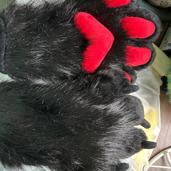 Red Puffy Paws, Fursuit Paws Black, Furry Paws Red - Etsy