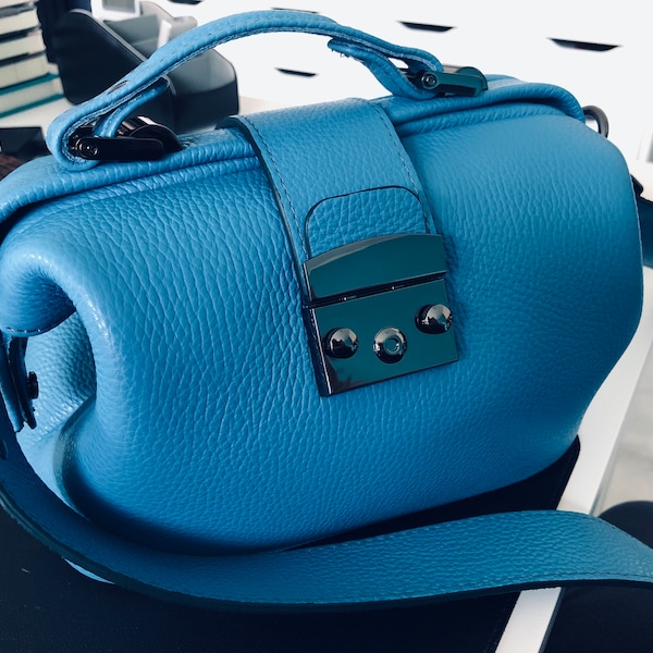 Dark Blue Leather Doctor Handbag, Handmade Leather Doctor Style Bag ...