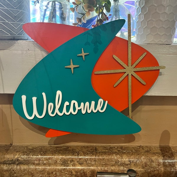 Mid-century Modern Welcome Sign Atomic Boomerang Mid Century ...