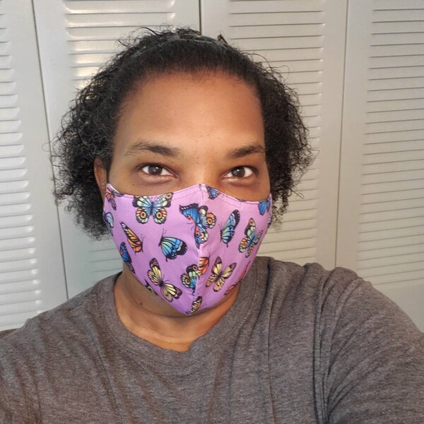 Purple Butterfly Face Mask / 100% Cotton / Reusable, Washable / Double ...