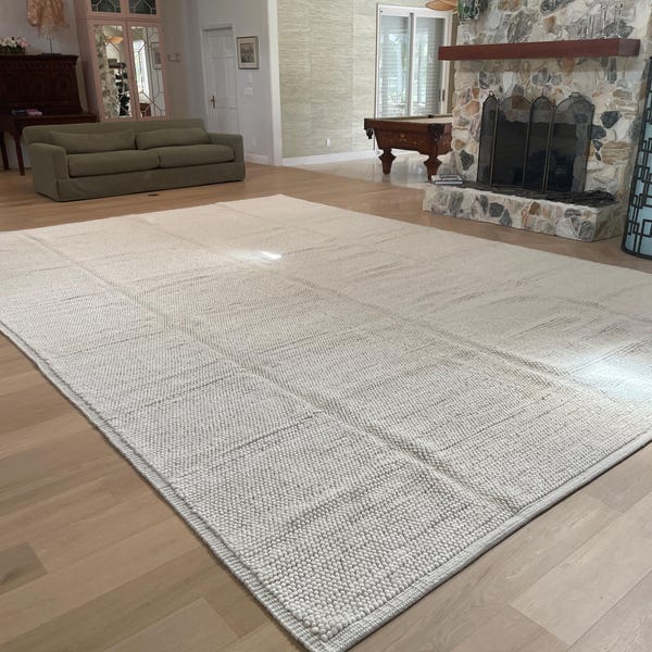 Cozy Beige Wool Rug With Custom Options - Handwoven Chunky Loop Style ...