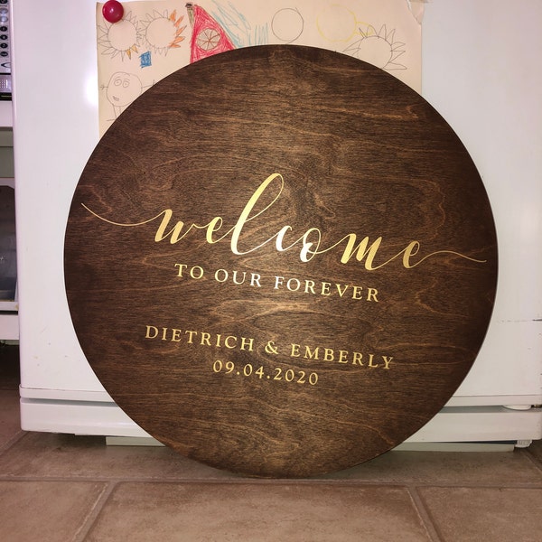 Round Wedding Welcome Sign, Custom Circle Wood Wedding Sign, Ceremony ...