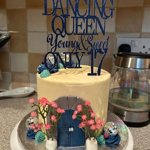 Personalised Dancing Queen Cake Topper Young and Sweet Only 16 17 18 20 30 40 50 60 70 80 90 Any ...
