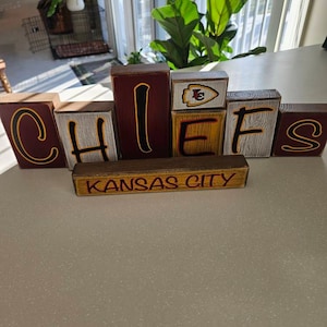 KC Chiefs Wood Block Set 22”x9”x1.5”shelf Sitter Block Sign/football ...