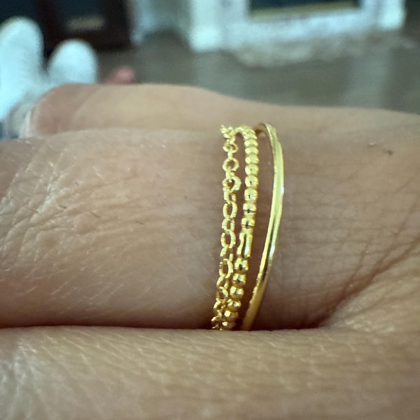 Skinny Textured Ring Set by Caitlyn Minimalist • Set of 3 Dainty Stacking Rings for Everyday ...