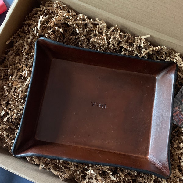 Large Handcrafted Leather Valet Tray. Paper Sized Leather Letter Tray ...
