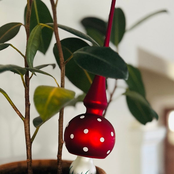 1 Czech Blown Glass Mushroom Tree Topper Christmas Ornament Decoration ...