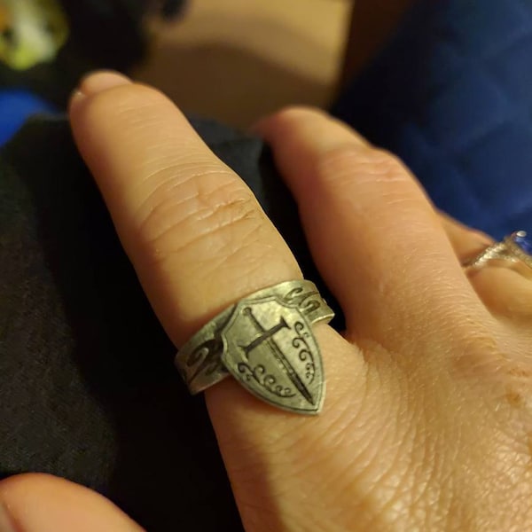 Sword Shield Ring - Adjustable - Handcrafted - Unisex - Pewter - Signet ...