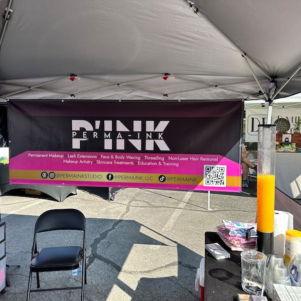 TWO Personalized Tent Banners, Front 1x9 and Back 3x8 Signs That Fit ...