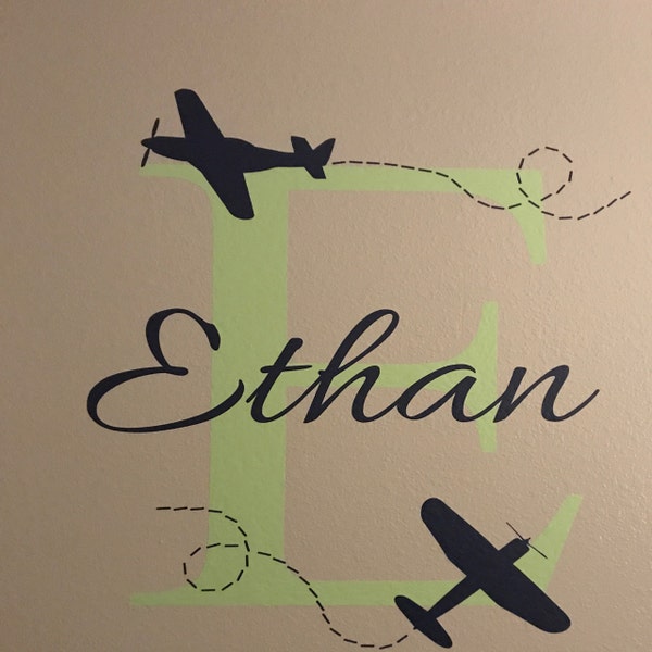 Nursery Wall Decal Ethan With Airplanes Name Decal. Custom Made ...
