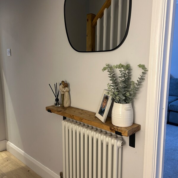 Hand Crafted Rustic Reclaimed Solid Pine Timber Radiator Shelf With ...