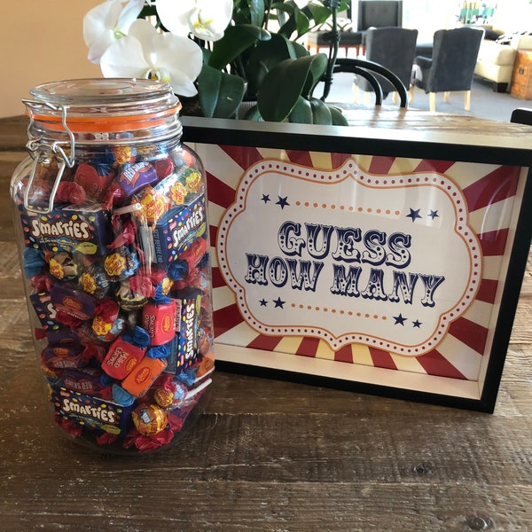 Guess How Many Sign, Guess the Number Carnival Theme Party Guessing ...