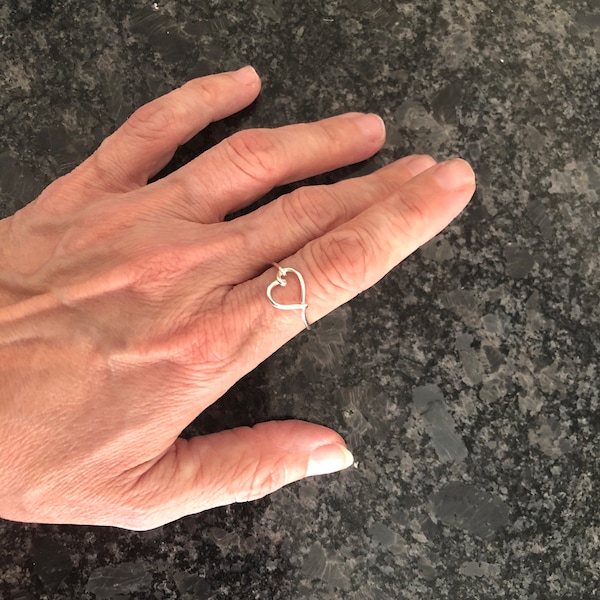 Heart Wire Adjustable Ring- 925 Sterling Silver Heart Ring, Bridesmaid ...