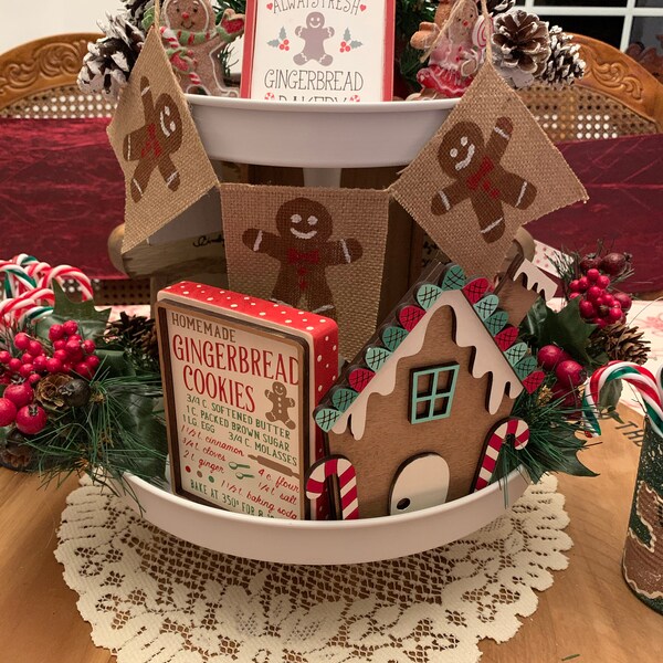 Tiered Tray Decor, Gingerbread Tiered Tray, Gingerbread Banner ...