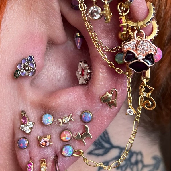 Industrial Piercing Bars With Chains, Ear Cartilage Bars With Chain ...