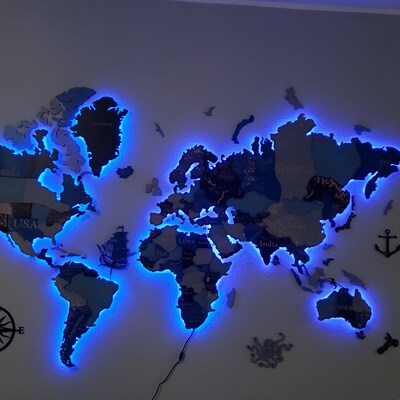 3D Led Backlight Map, Wooden Push Pin Map, RGB LED 3D Wood Family ...