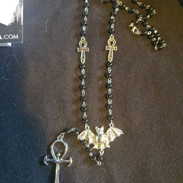 Vampire Ankh Rosary - Occult Vamp Goth Ankh Beads Bat Gothic Vampire ...