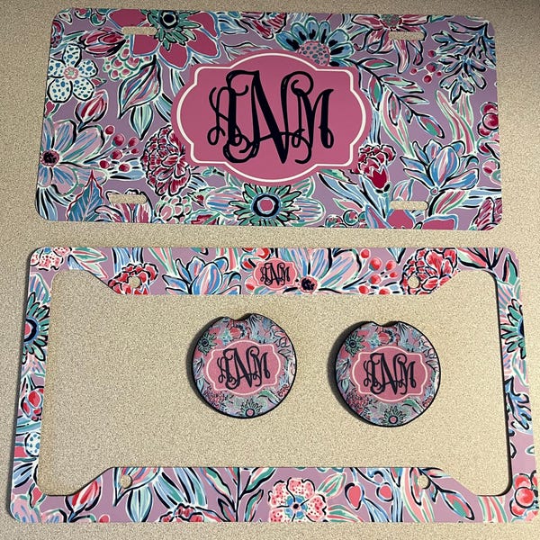 Flower and Bow Coquette Monogram License Plate, Pink Bow Name Car Tag ...