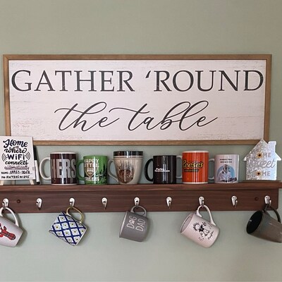 6 Cup Mug Rack With Shelf, Mug Rack Wall Mounted, Coffee Bar Decor ...