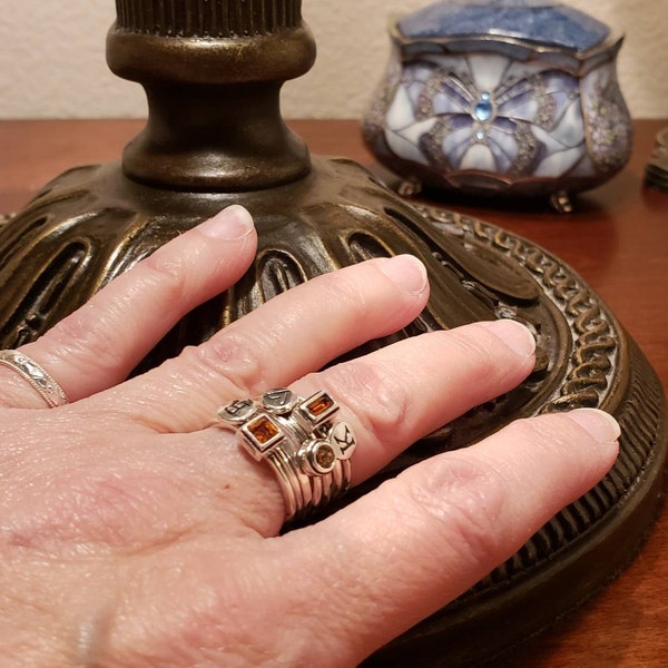 Stackable Gold Rings • Gold Stack Ring Set • 2 Birthstone Rings & 2 ...