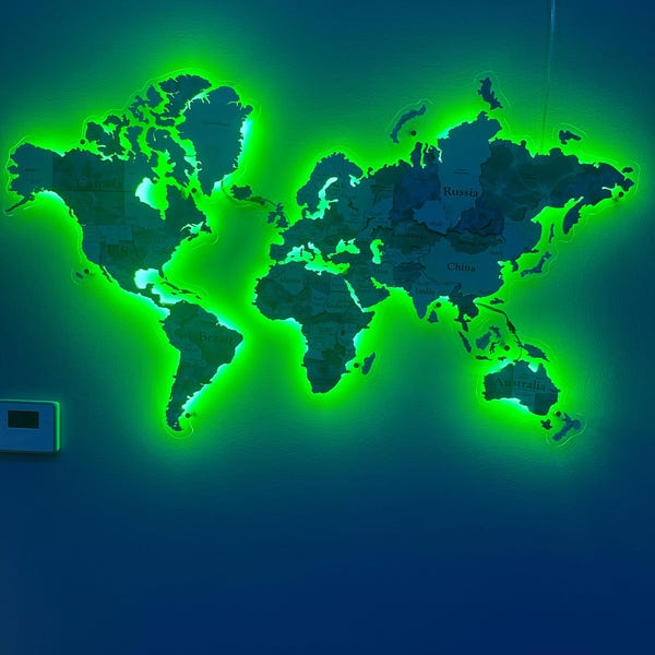 3D Map of the World With LED Lighting, 3D Wood Family Travel Map, Push ...