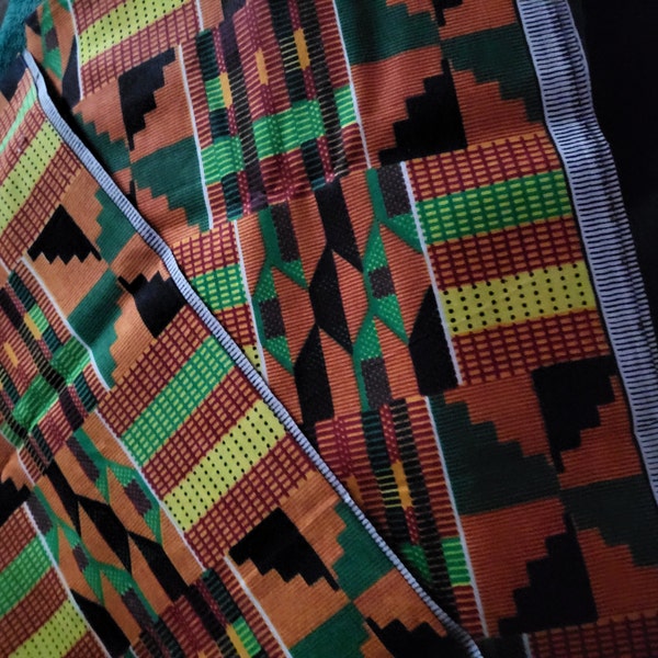 Traditional Kente Print in Orange, Green and Black per Yard and ...