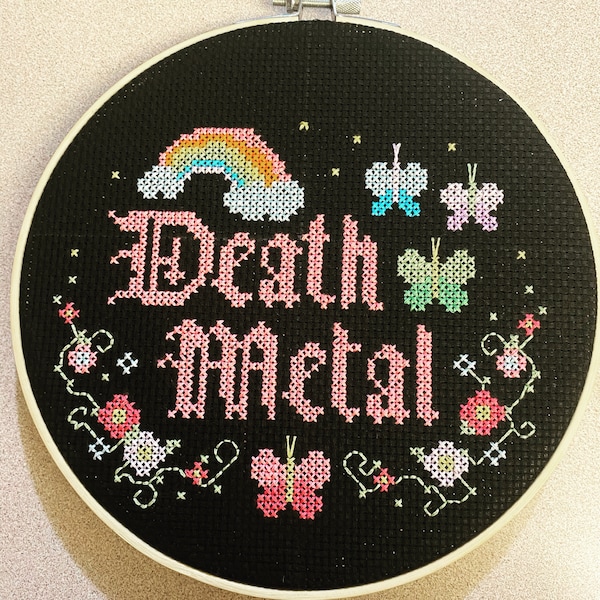 Death Metal - Gothic Cross Stitch Pattern - Hail Satan, Black Metal ...